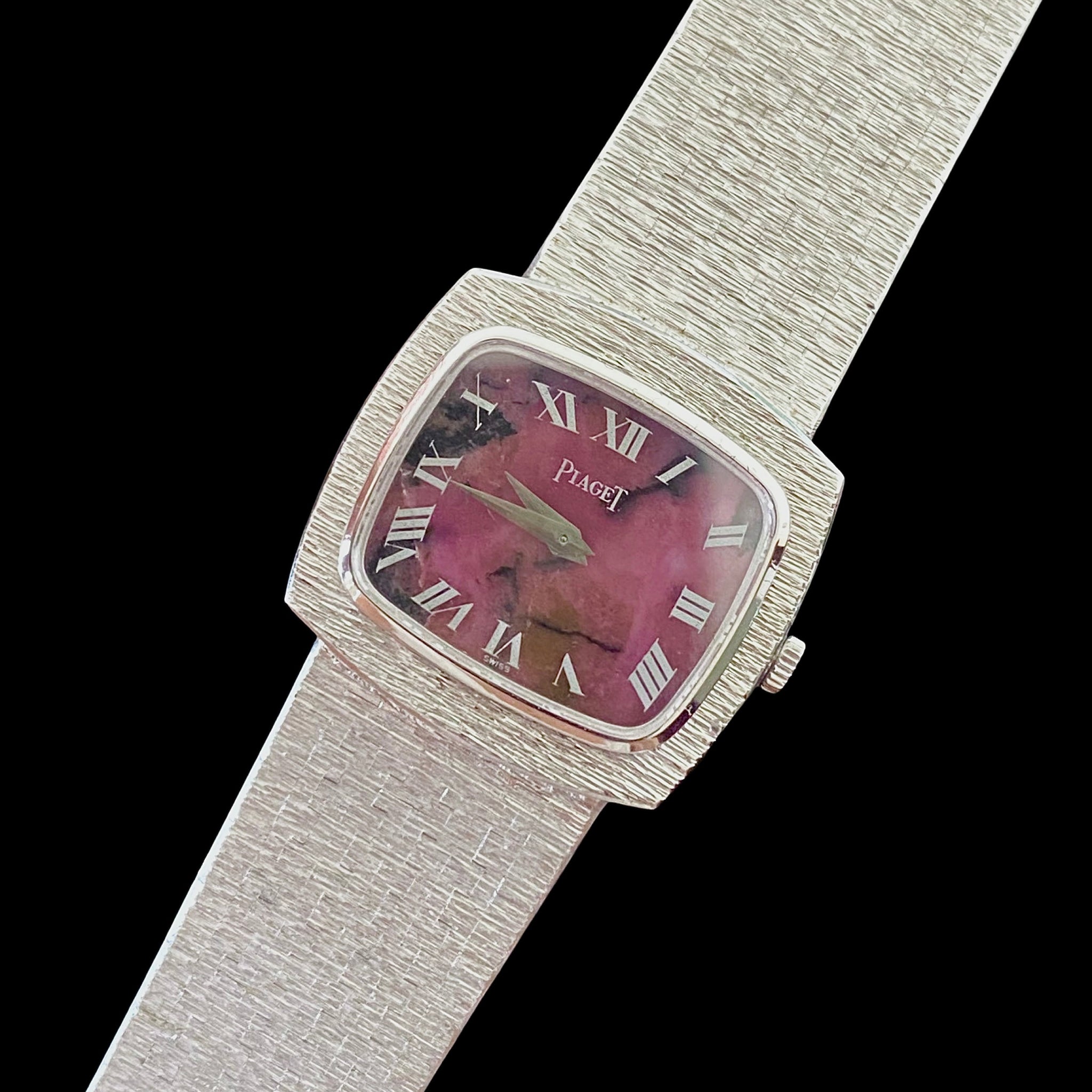 Piaget Rhodolite Rose Pink Stone Dial 18K WG Ladies Vintage Watch – PM ...