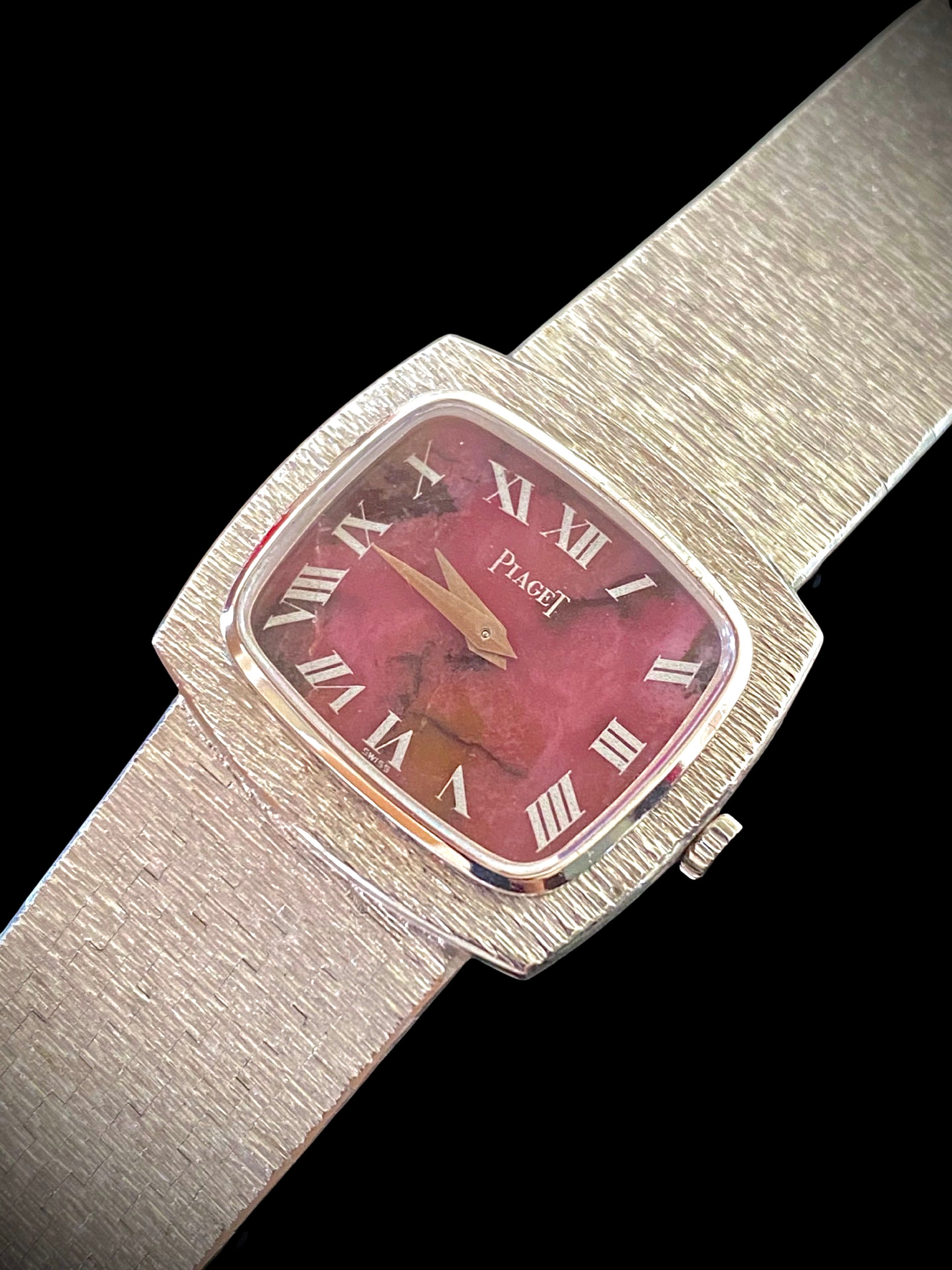 Piaget Rhodolite Rose Pink Stone Dial 18K WG Ladies Vintage Watch – PM ...